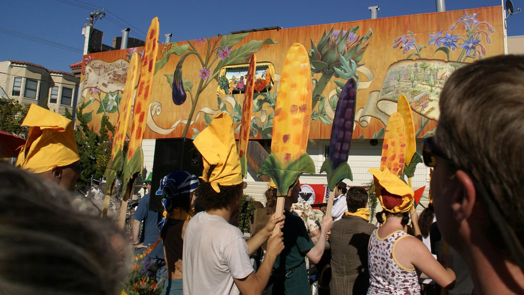 Puppet show within the mural, at the unveiling of the Noe Valley murals ...