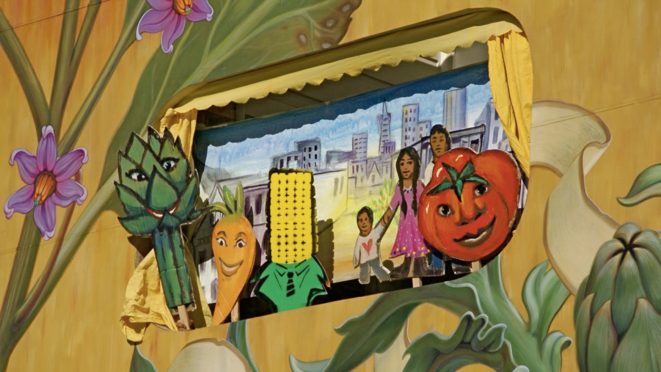 Puppet show within the mural, at the unveiling of the Noe Valley murals ...