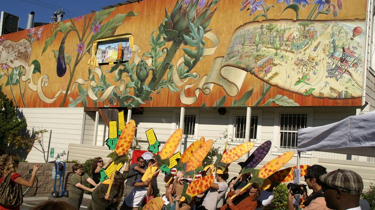 Puppet show within the mural, at the unveiling of the Noe Valley murals ...